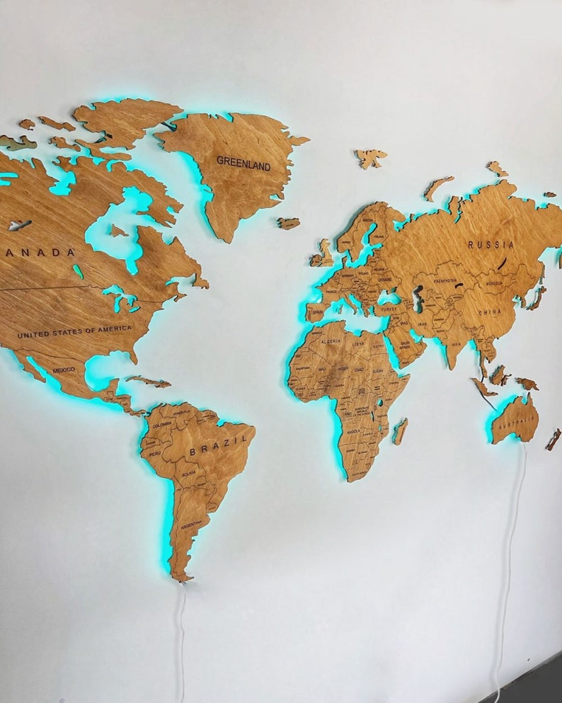 Wooden World Map With LED Backlight - Etsy