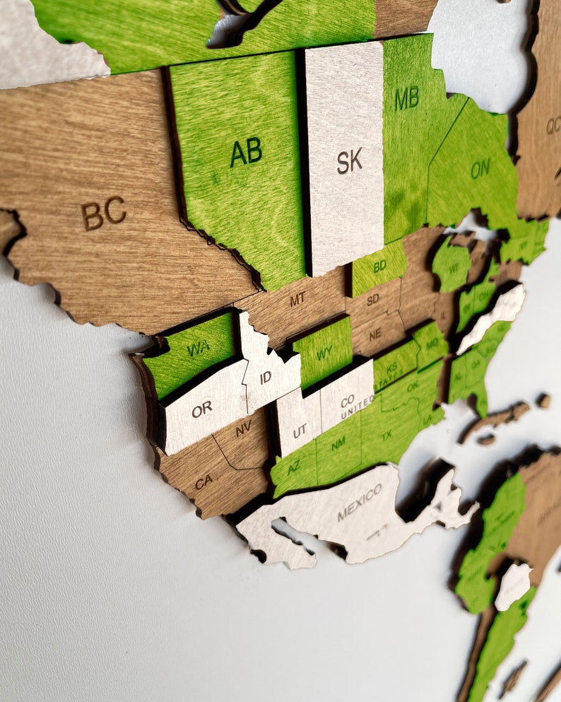 Wooden 3D World Map for Wall in LIME - Etsy