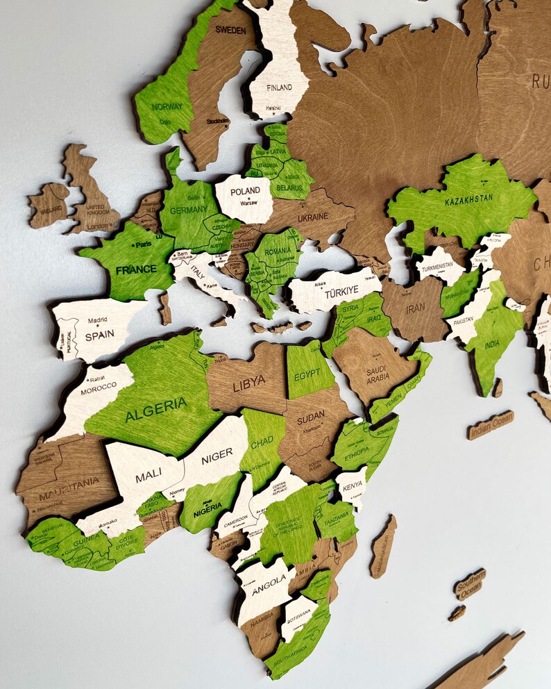 Wooden 3D World Map for Wall in LIME - Etsy