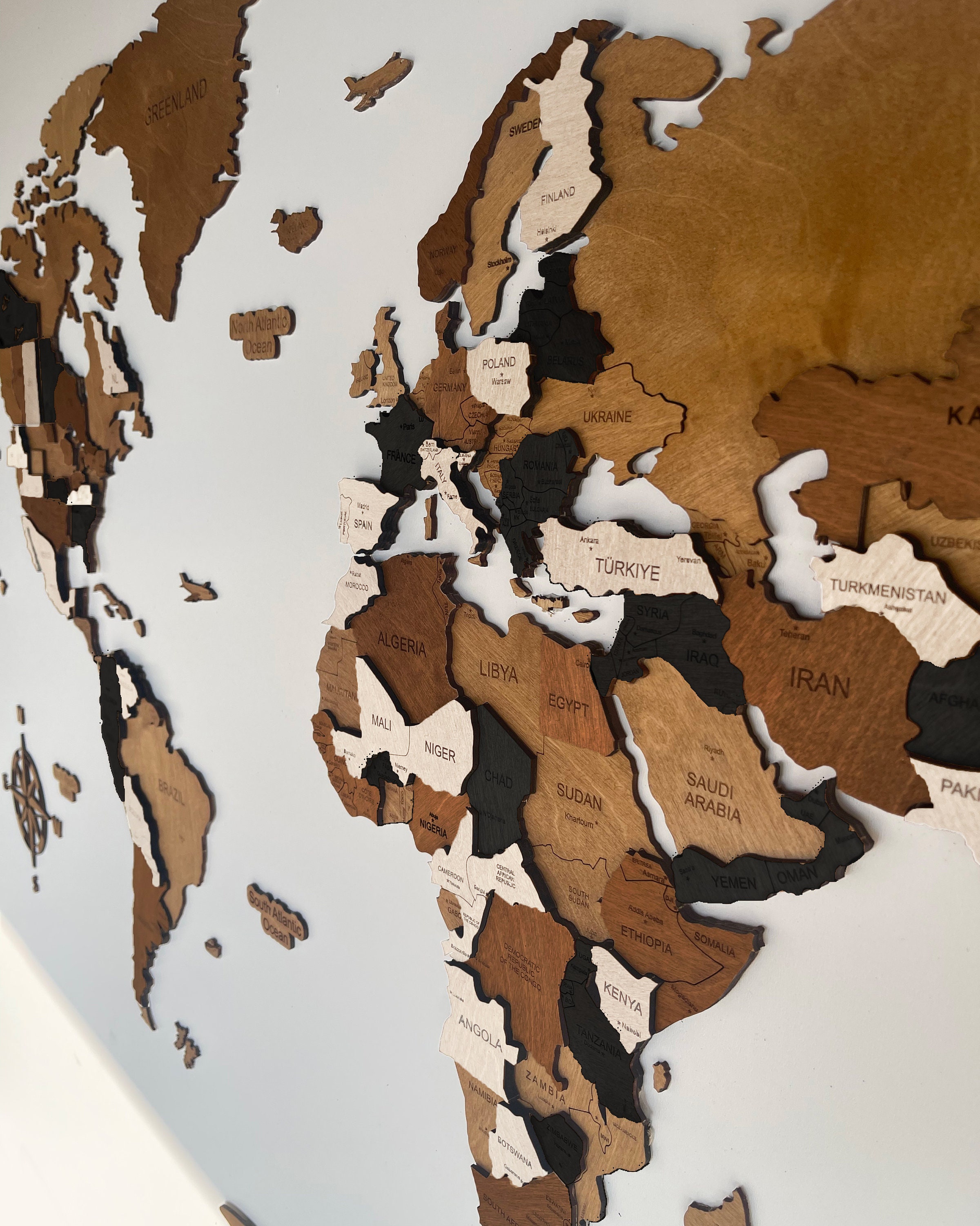 3D Wooden World Map | MOCHA - Etsy