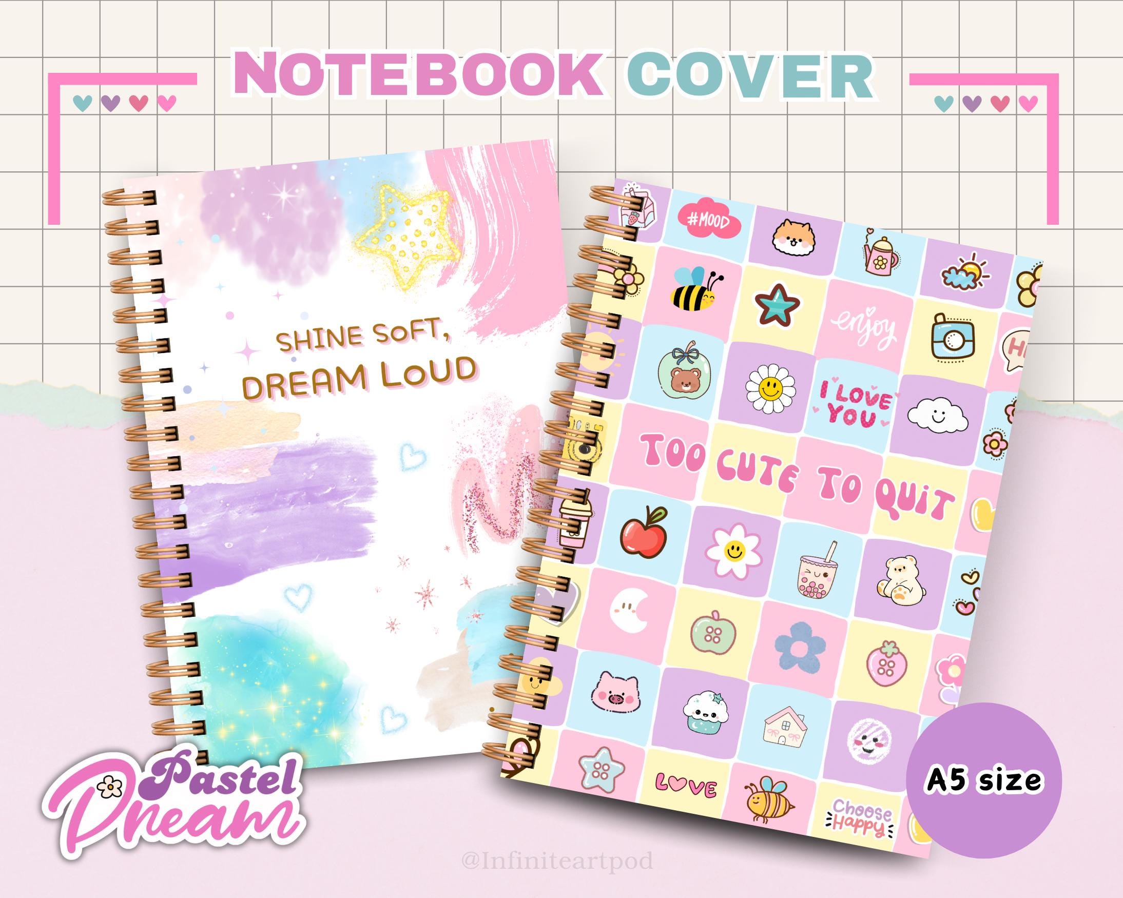 Pastel Notebook Cover: Printable A5 Journal Template (PDF Download) - Etsy