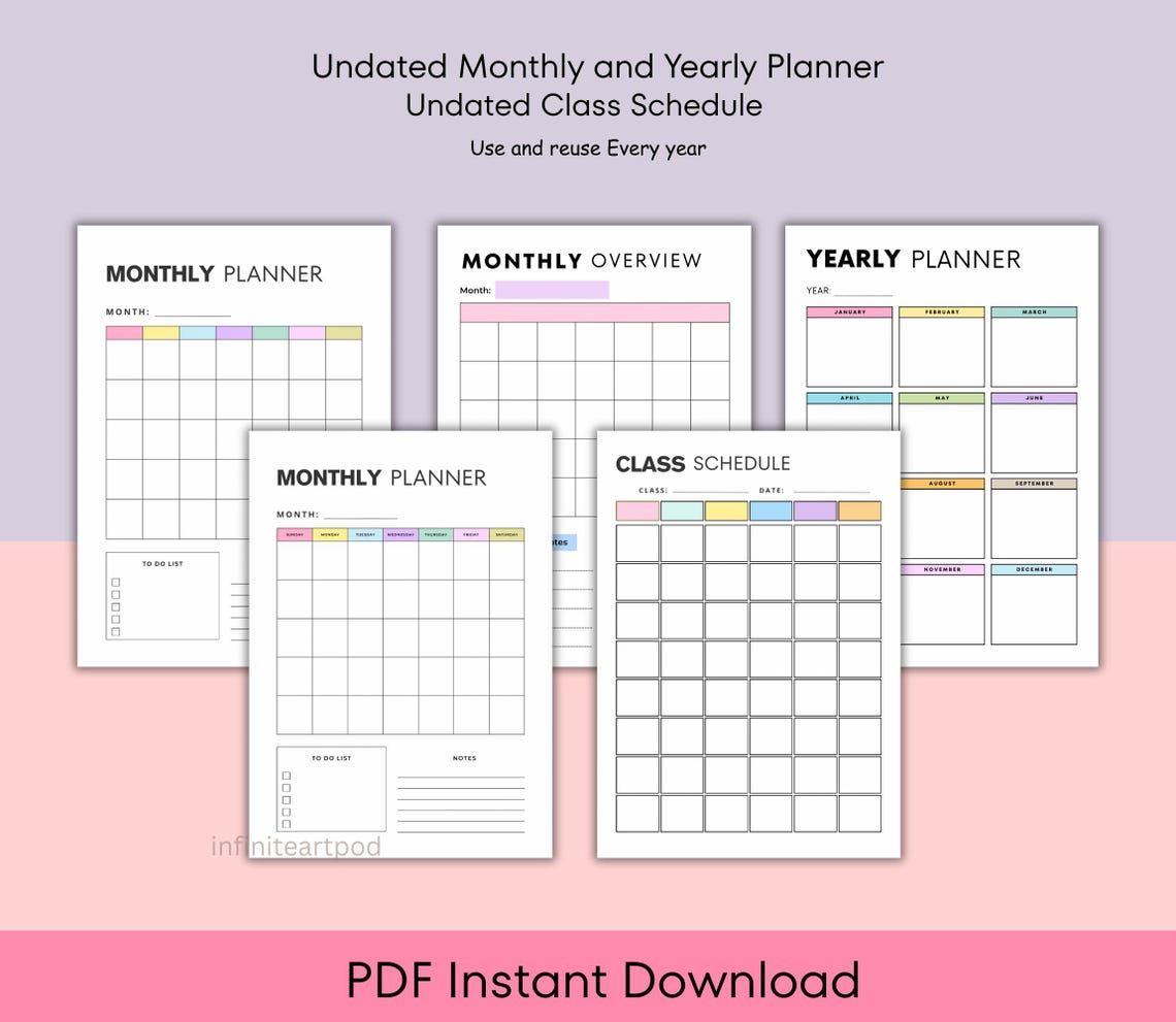 Printable Teacher Planner: Undated Lesson Plans, Student Info (PDF ...