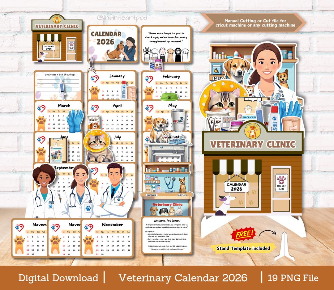 Veterinary Desk Calendar 2026: Pet Clinic Decor (PNG Cut File) - Etsy