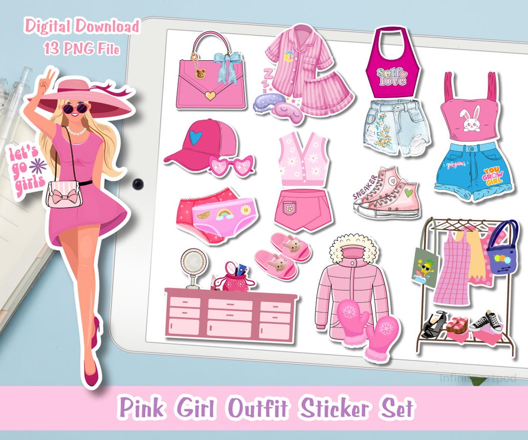 Pink Girl Sticker Set, Outfit Sticker, Girl Sticker, Planner Sticker ...