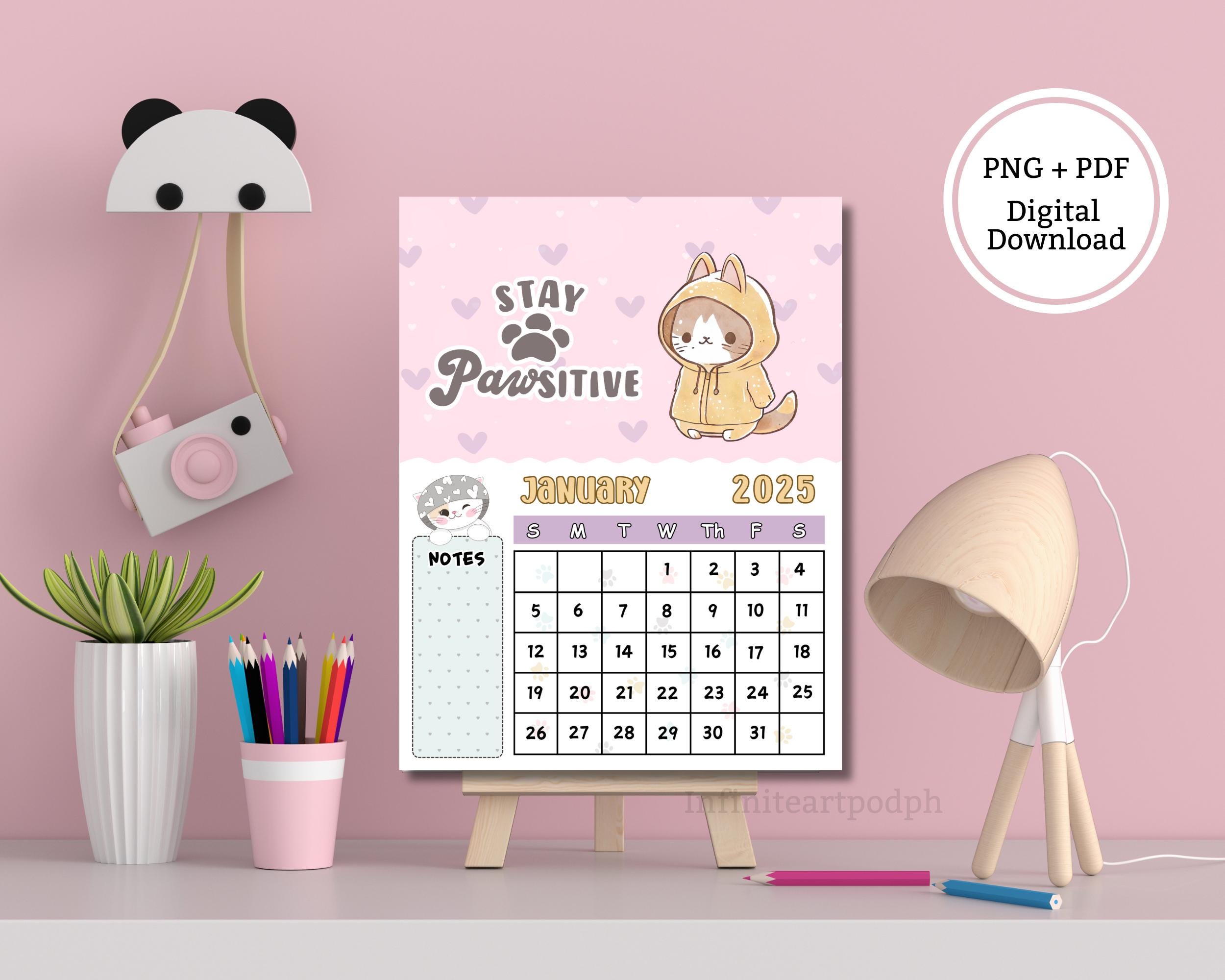 Cat Calendar 2025, Desk Calendar, Calendar Printable, Calendar 2025 ...