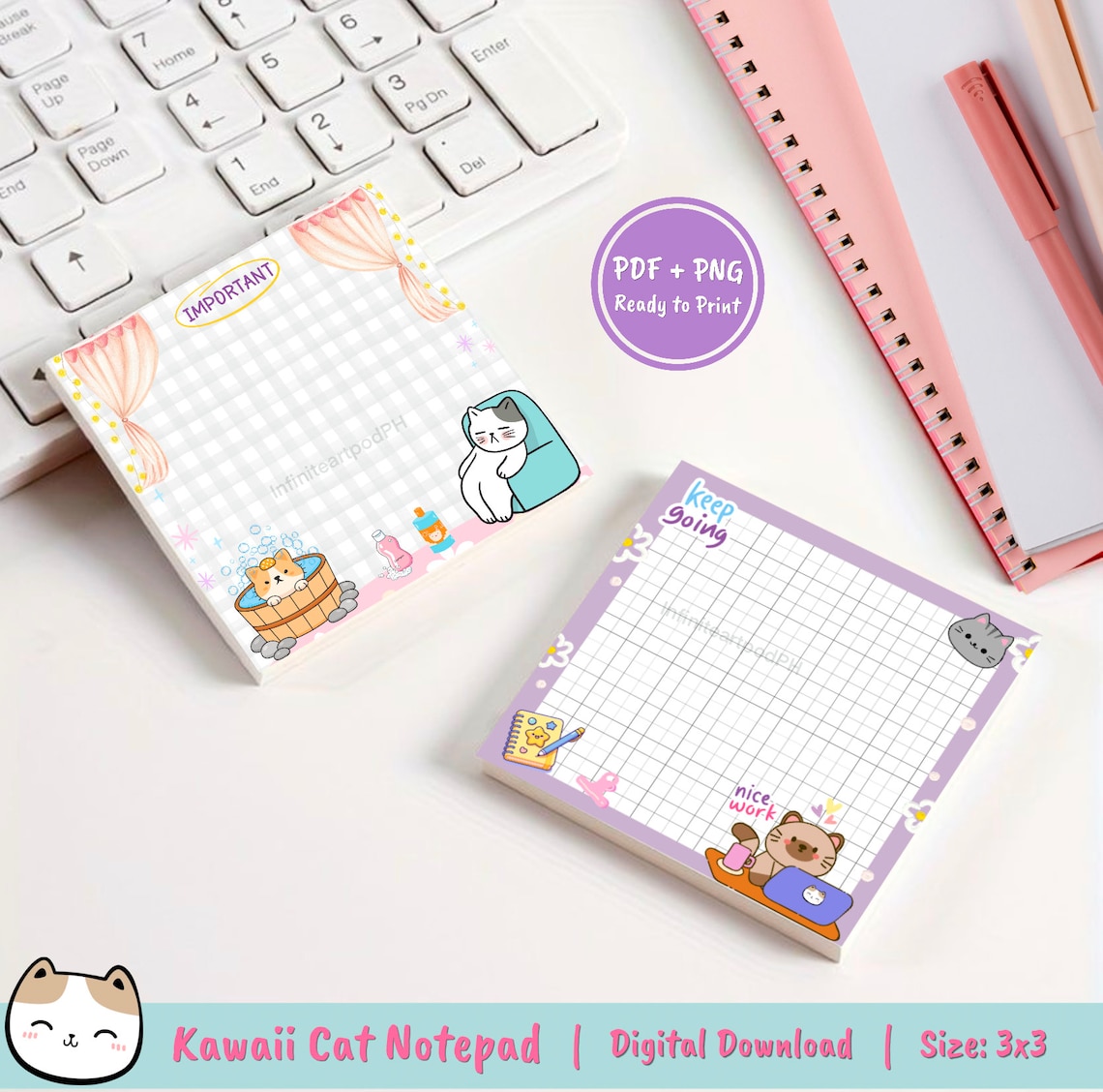 Kawaii Cat Notepad, Cat Memo Sheet, Cat Notepad Template, Printable ...