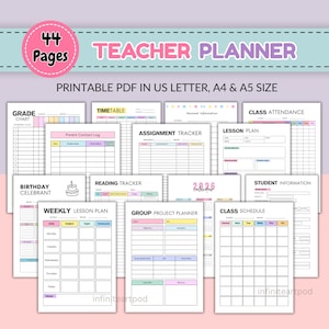 Printable Teacher Planner: Undated Lesson Plans, Student Info (PDF ...