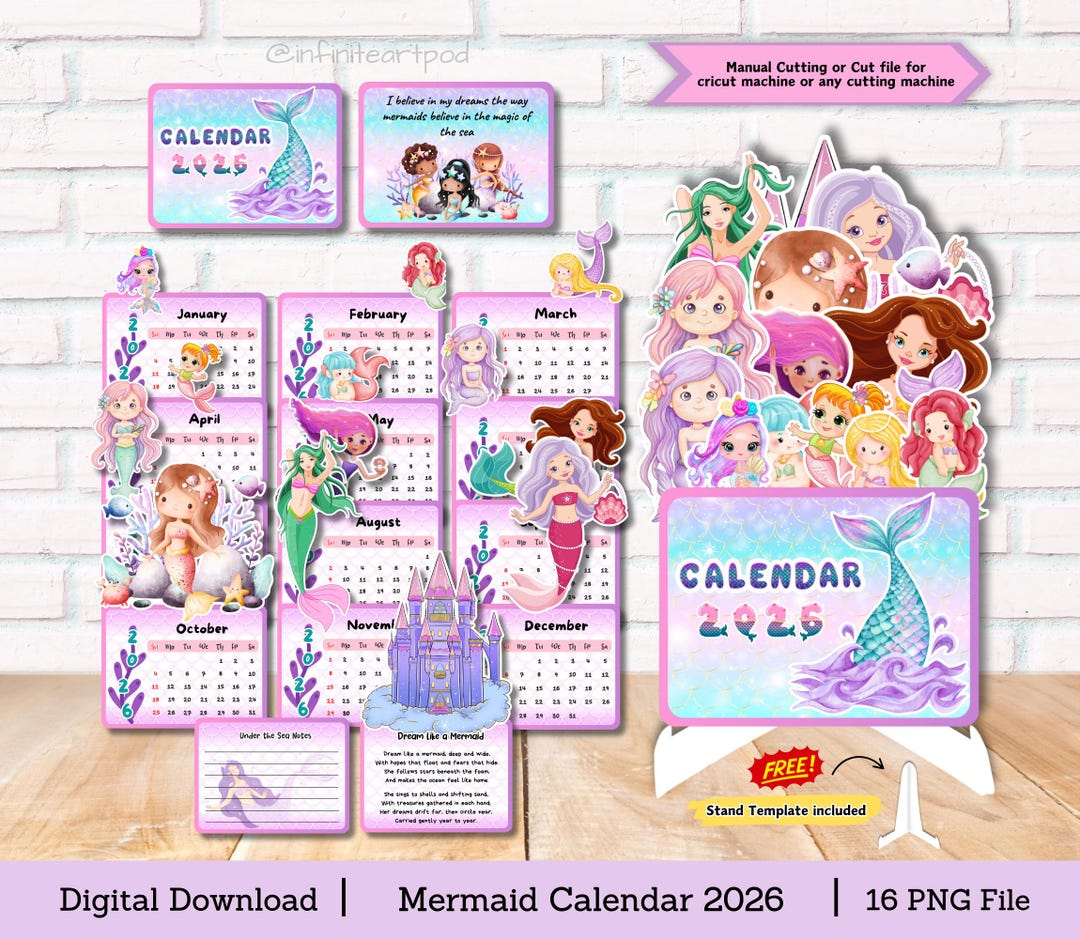 Mermaid Desk Calendar: Ocean Theme, Cricut Cut File (digital Download ...