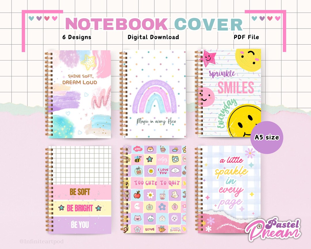 Pastel Notebook Cover, Printable Notebook Front and Back Cover, Planner ...