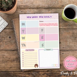 Cute Notepad, Daily Planner, Monthly Planner, Weekly Planner, Printable ...