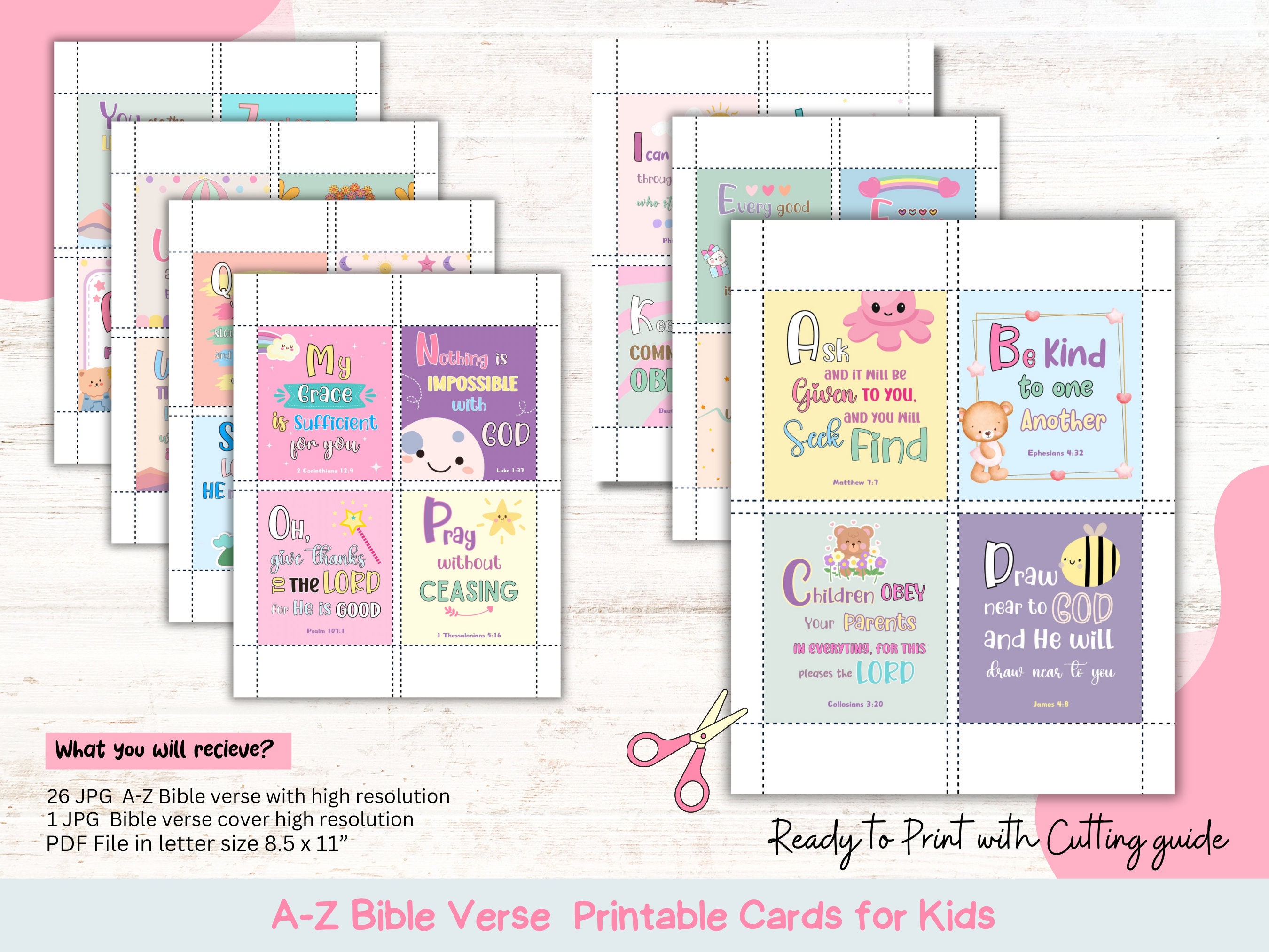 Cute ABC Bible Verse Card for Kids, A-Z Bible Verse Card, Bible Verse ...