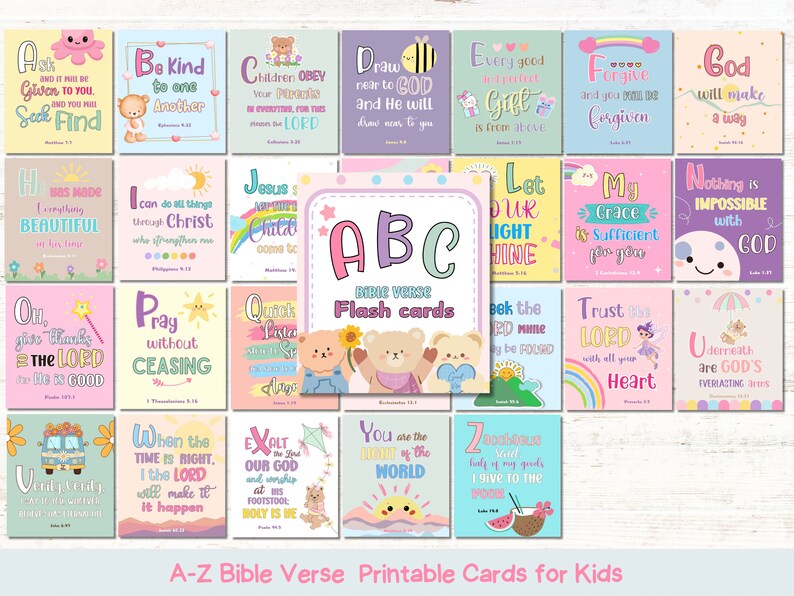 Cute ABC Bible Verse Card for Kids, A-Z Bible Verse Card, Bible Verse ...