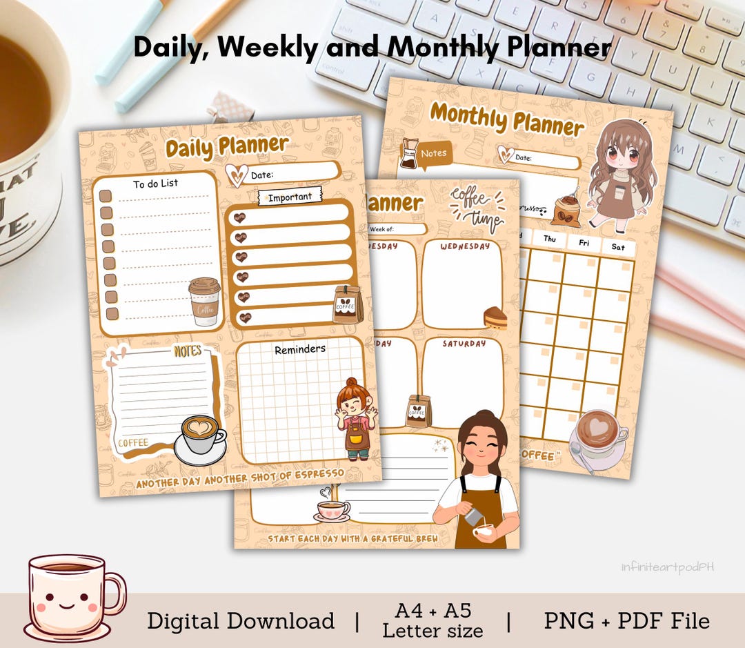 Coffee Planner, Coffee Daily Planner, Coffee Weekly Planner, Coffee ...