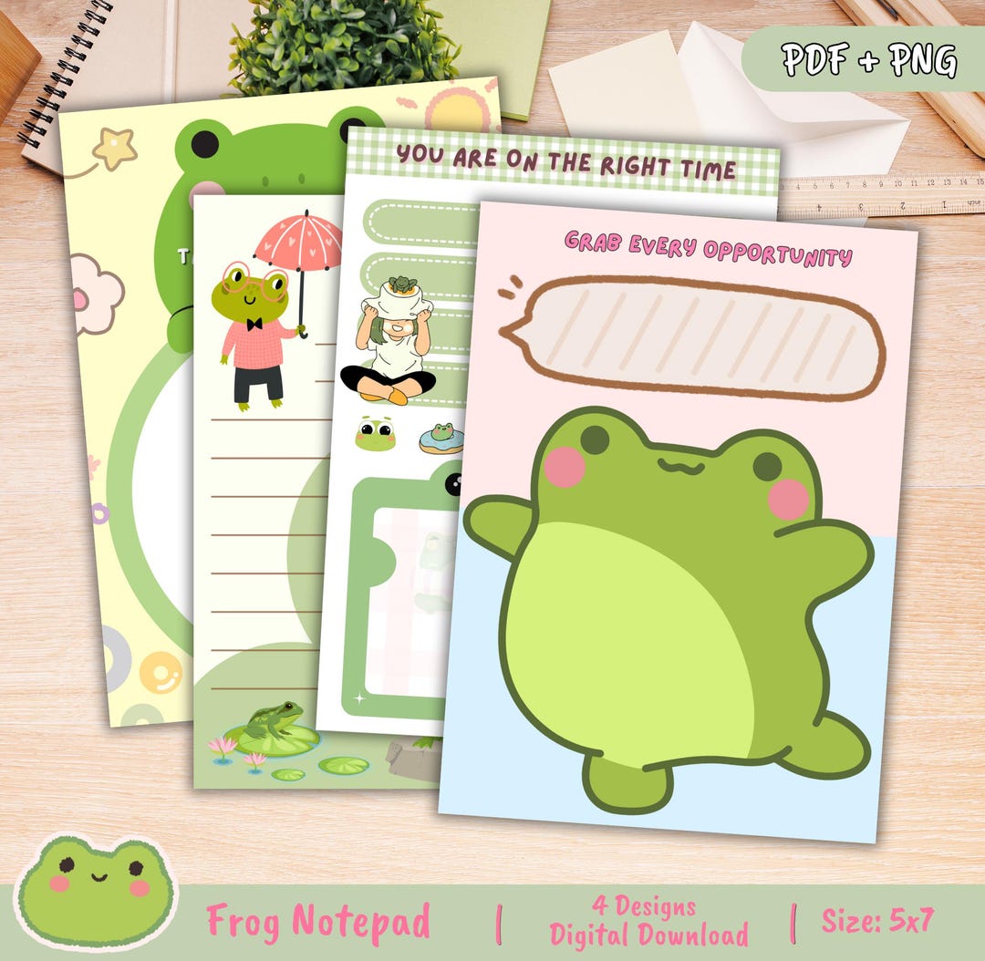 Frog Kawaii Notepad, Frog Memopad, Frog Notepad, Notepad Template ...