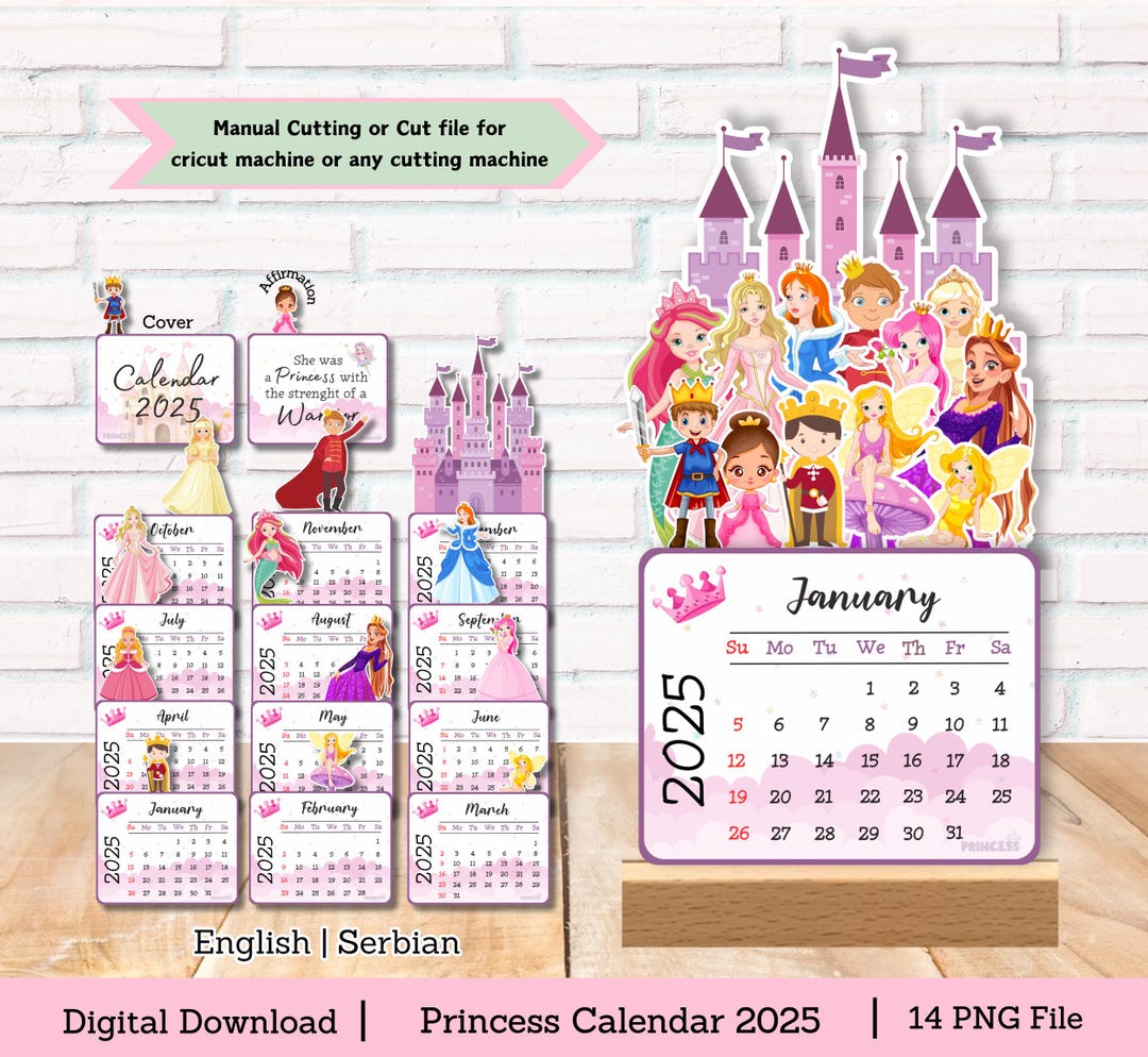 Princess Calendar, Kids Calendar, Desk Calendar, Calendar 2025, Mini ...