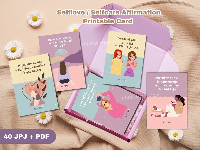 Women Self Love Affirmation Cards, Self Care Printable Cards, Positive ...
