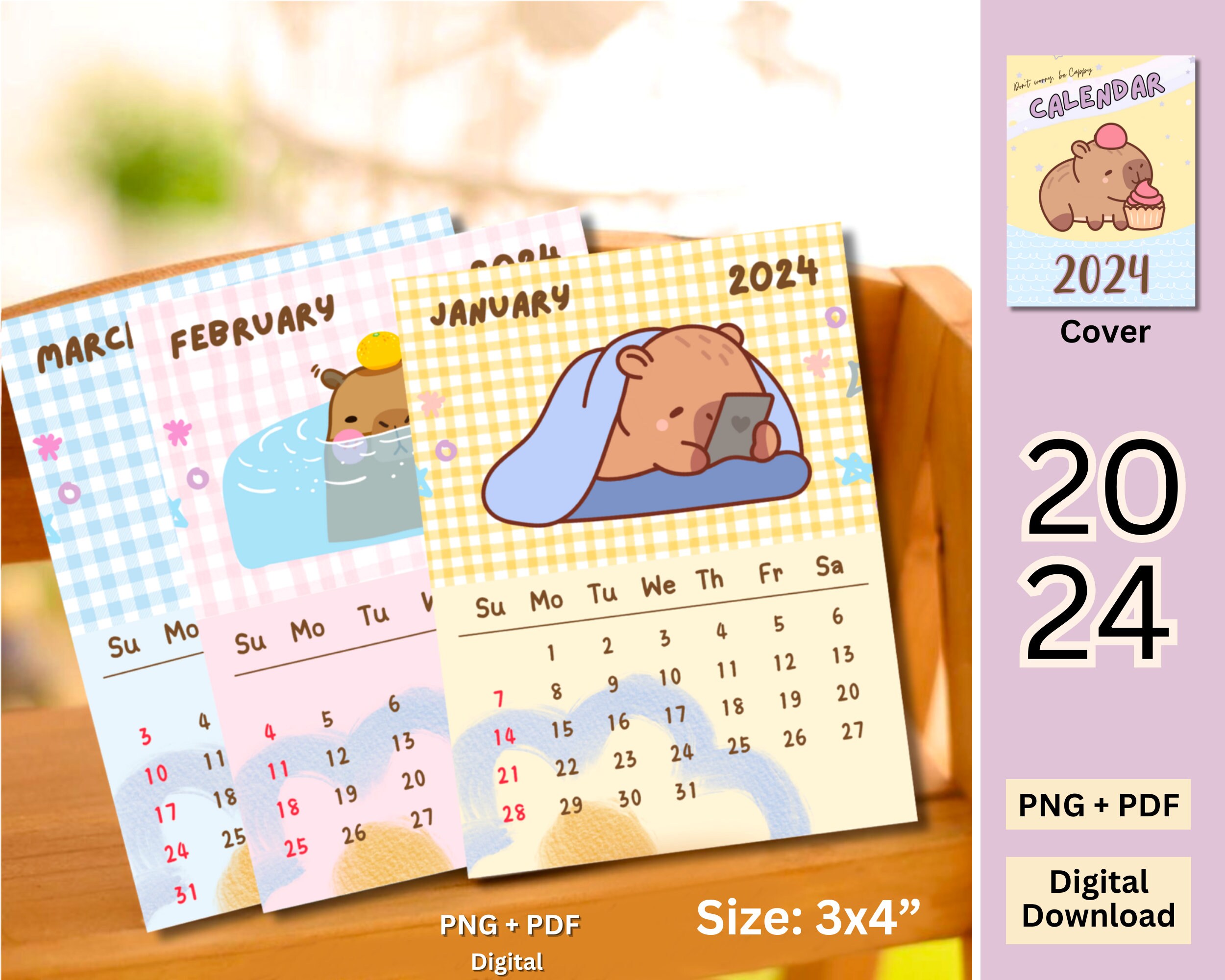 Capybara Calendar 2024, Capybara Calendar, Mini Desk Calendar, Calendar ...