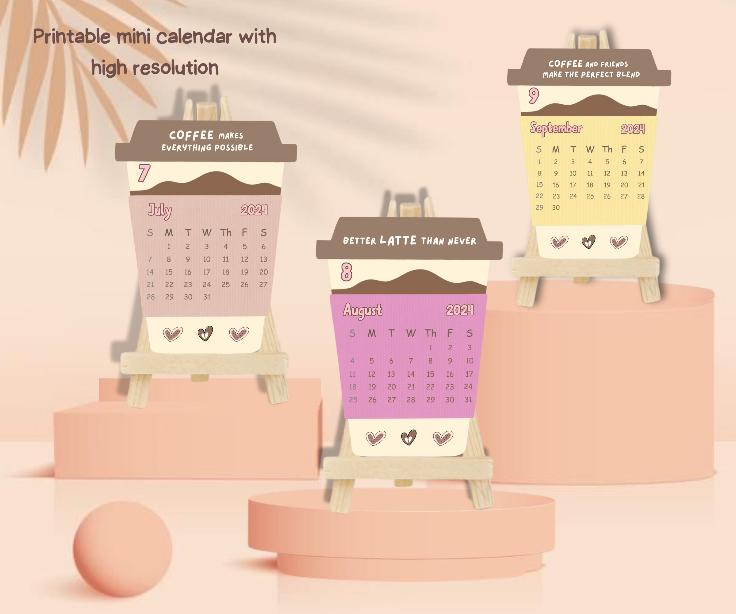 Coffee Cup Mini Calendar, Coffee Cup Desk Calendar, Coffee Printable ...