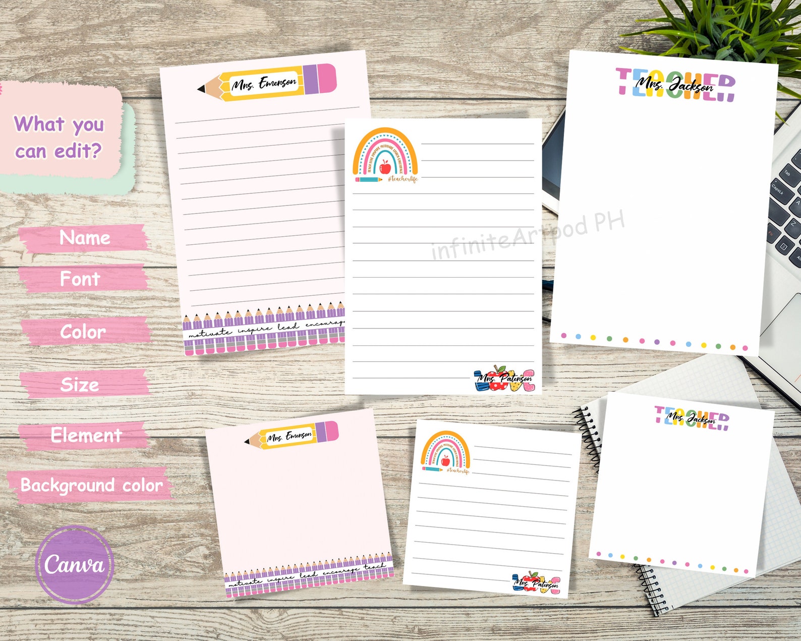 Editable Name Teachers Notepad, Custom Name Memopad, Editable Name ...