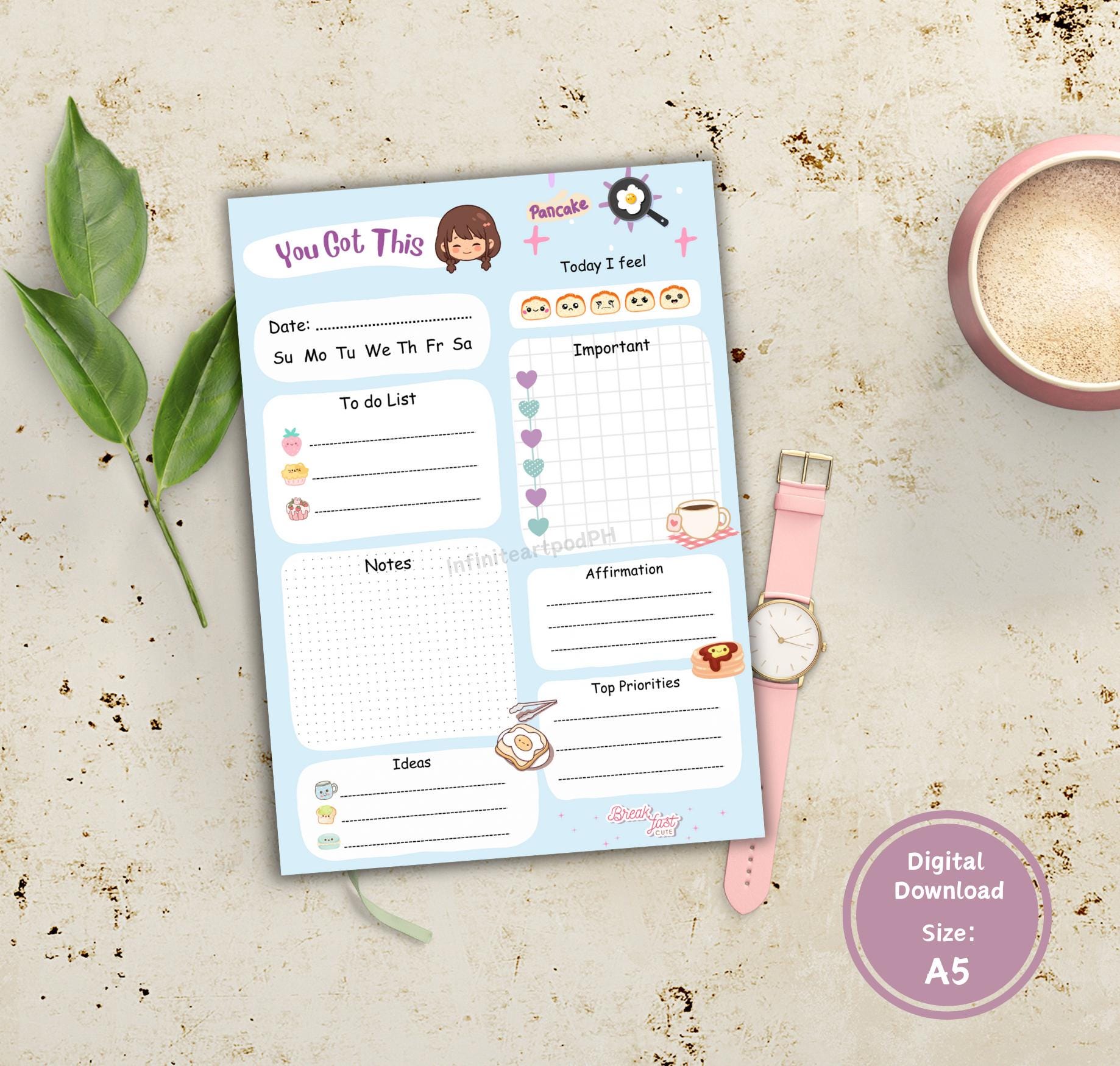 Breakfast Kawaii Notepad, Kawaii Notepad, Breakfast Kawaii Memo Pad ...