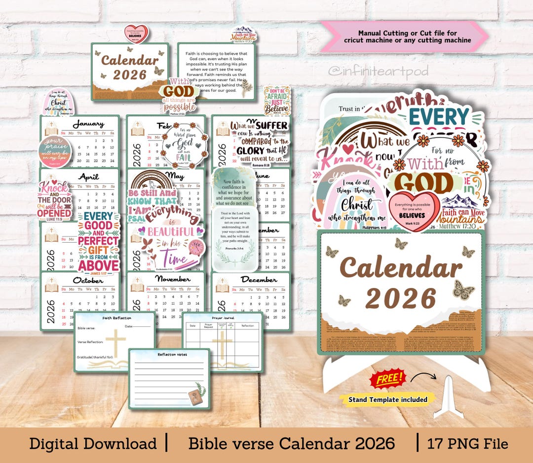 Bible Verse Calendar 2026, Scripture Desk Calendar, Faith Journal, PNG ...