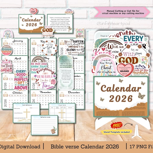 Christian Printable Calendar 2026 Bible Verse - Etsy