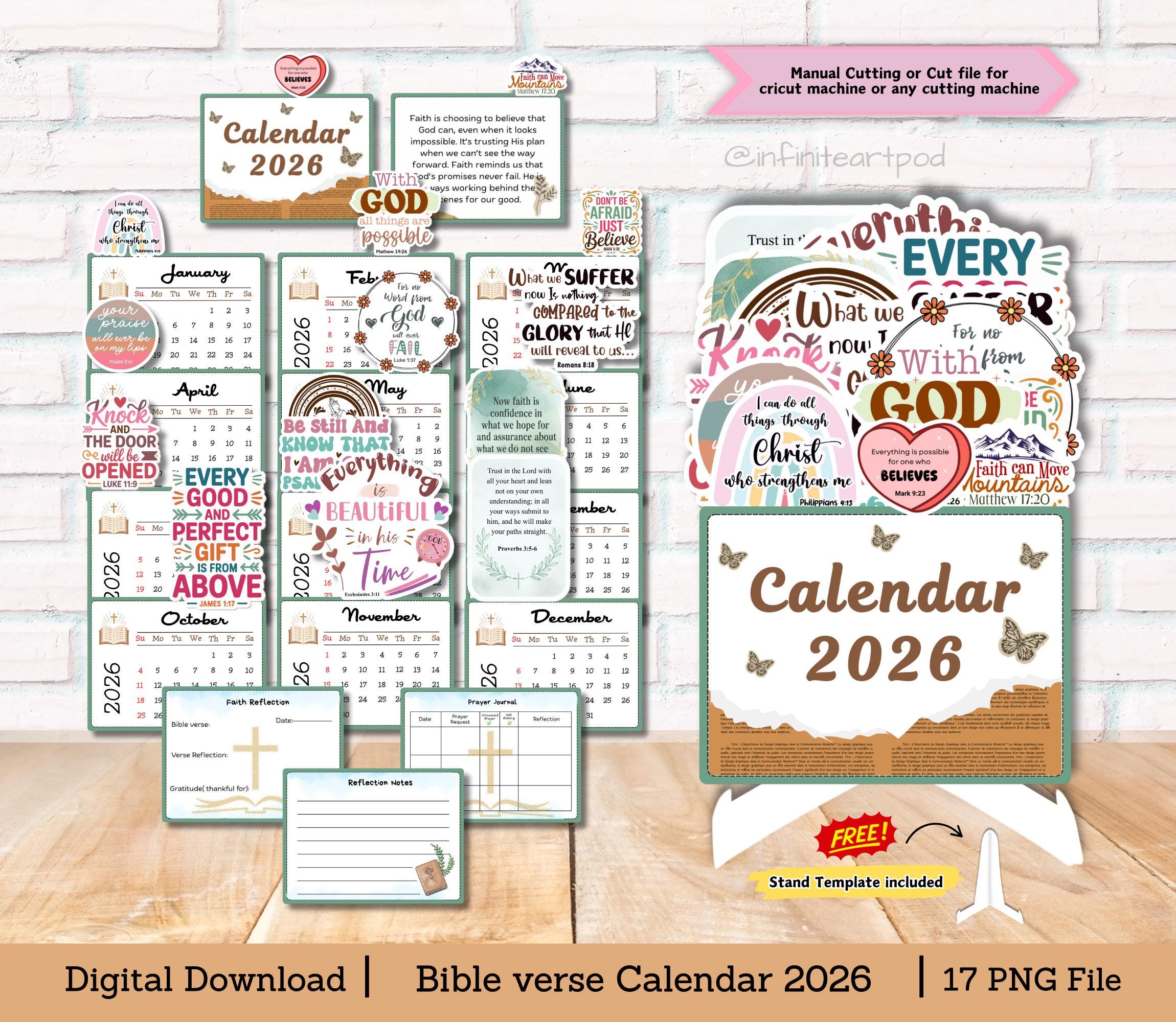 Bible Verse Calendar 2026, Scripture Desk Calendar, Faith Journal, PNG ...