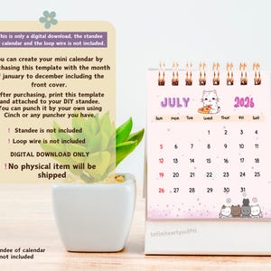 Cat Calendar, Mini Desk Calendar, Calendar 2026, Calendar Template ...