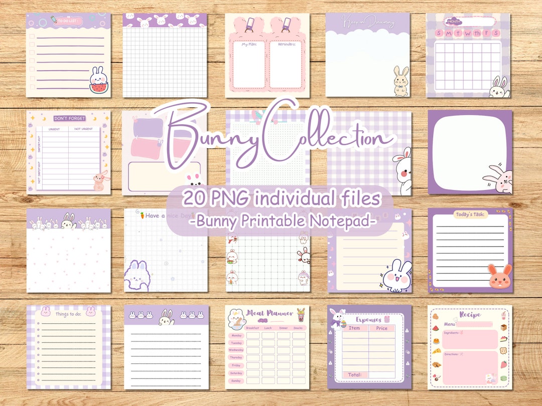 Bunny Notepad Printable, Bunny Memo Pad Printable, Notepad for ...