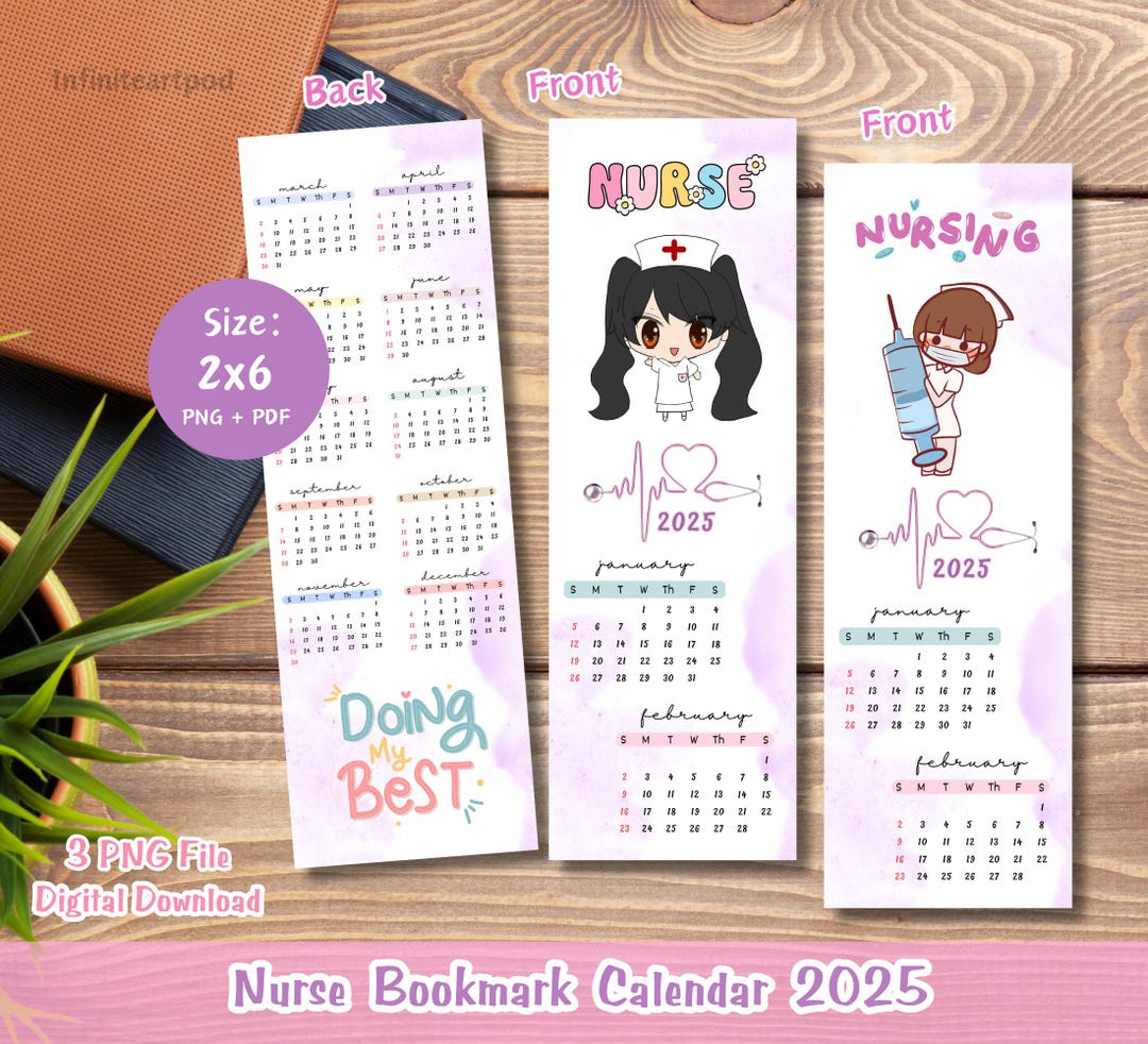 Nurse Bookmark Calendar, Medical Bookmark, Nurse Calendar, Printable ...