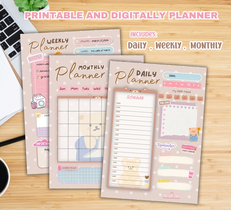 Cute Bear Printable Planner, Bear Planner, Daily Planner, Weekly ...