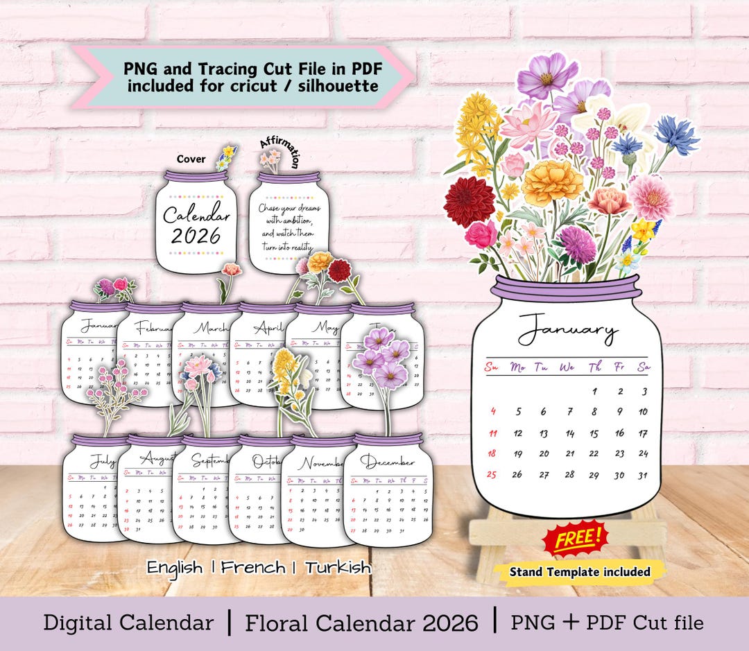 Floral Calendar 2026, Flower Calendar, Desk Calendar, Calendar 2026 ...