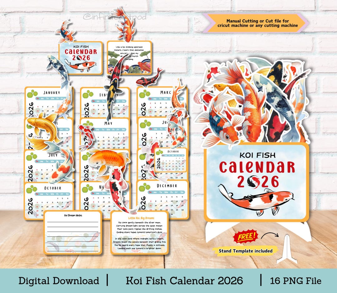 Koi Fish Calendar, Printable Calendar, Cut File for Cricut, PNG File ...