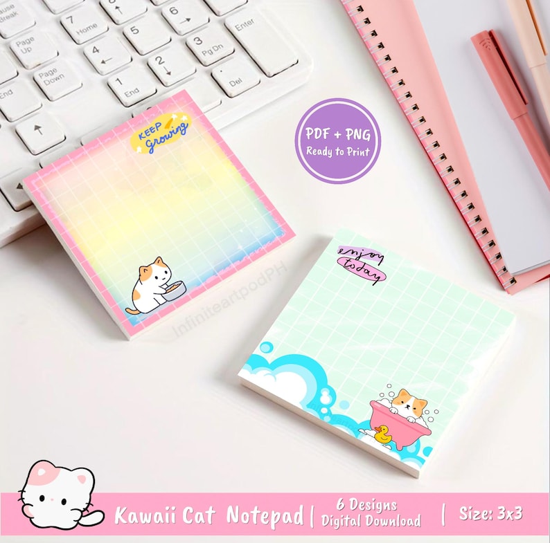 Kawaii Cat Notepad, Printable Notepad, Memopad, to Do List, Stationery ...
