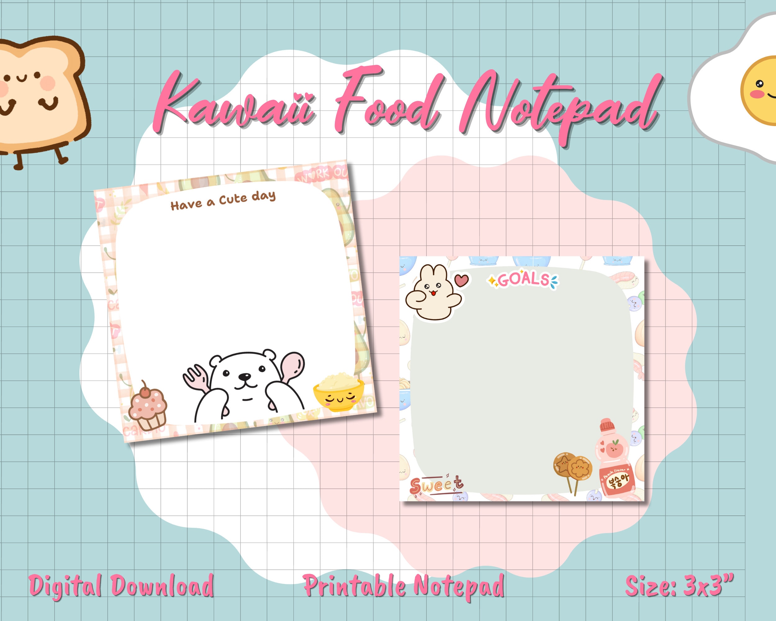 Kawaii Food Notepad, Cute Food Memopad, Kawaii Notepad, Notepad ...