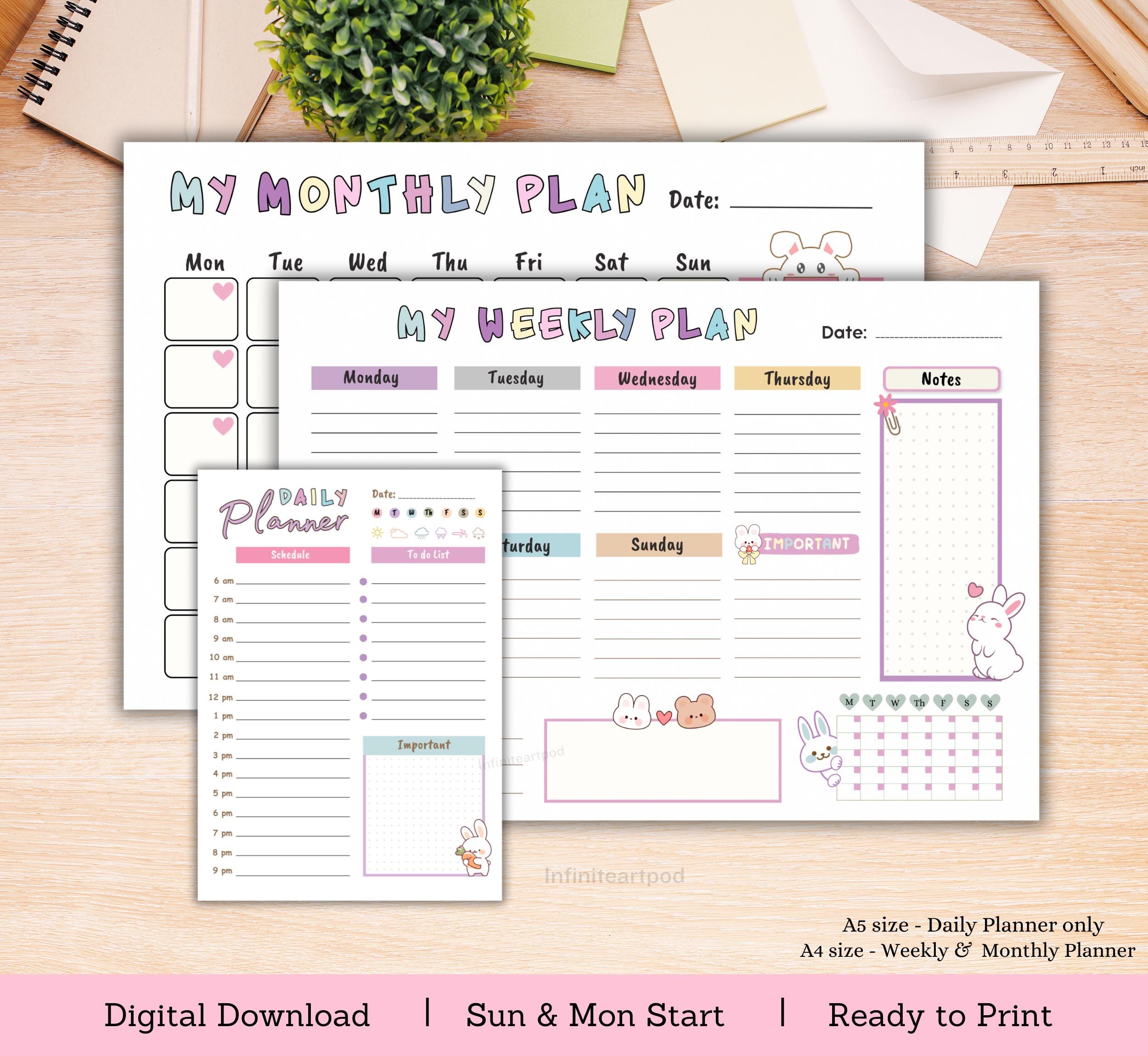 Bunny Daily Planner, Weekly Planner, Monthly Planner, to Do List, Cute ...