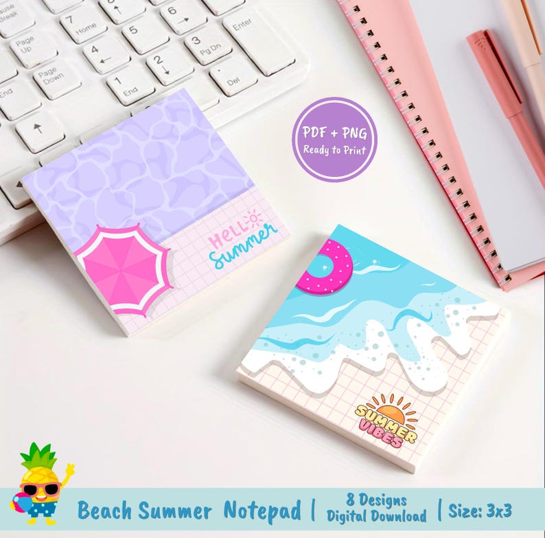 Beach Summer Notepad, Summer Notepad, Cute Notepad, Kawaii Notepad ...