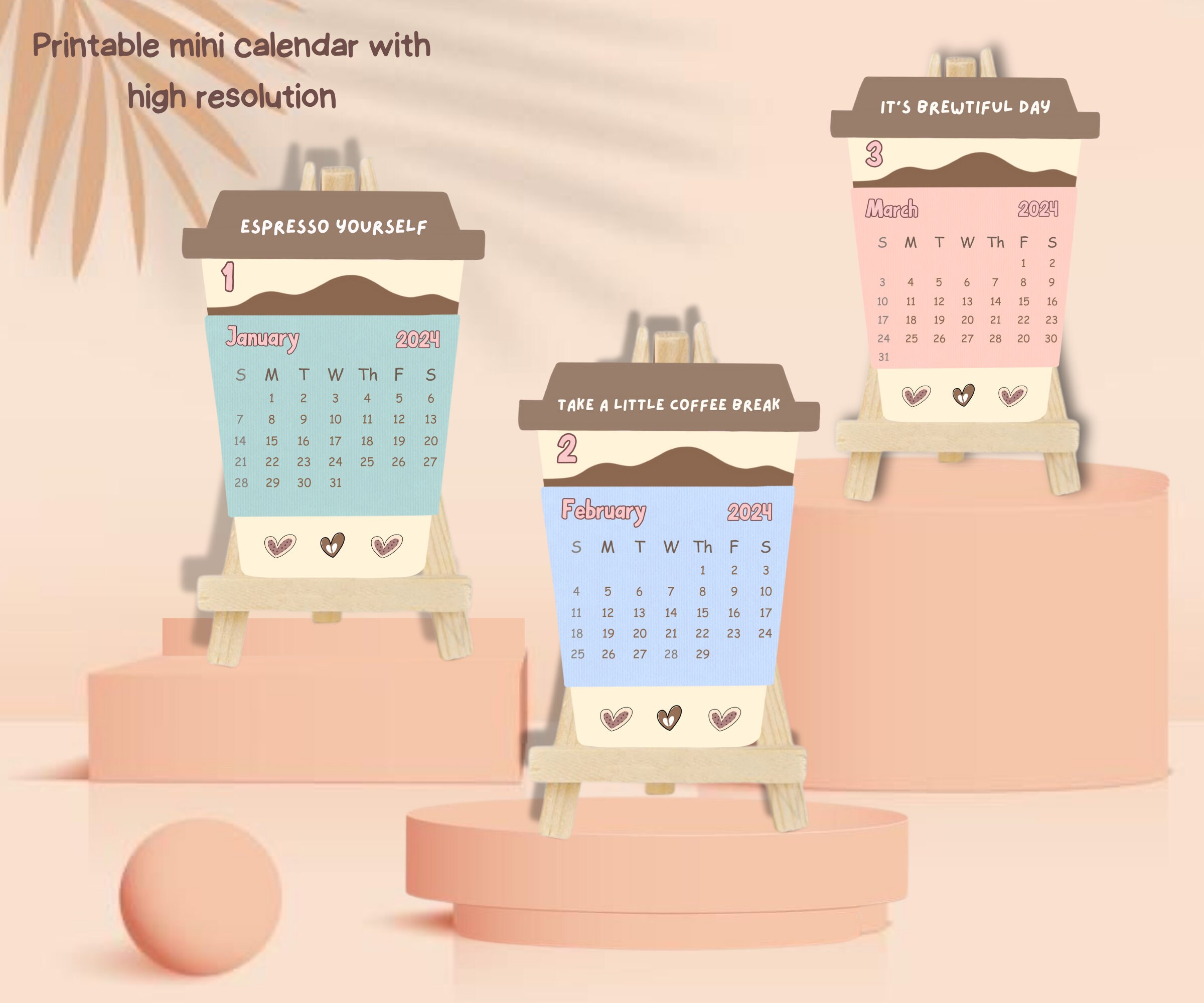 Coffee Cup Mini Calendar, Coffee Cup Desk Calendar, Coffee Printable ...