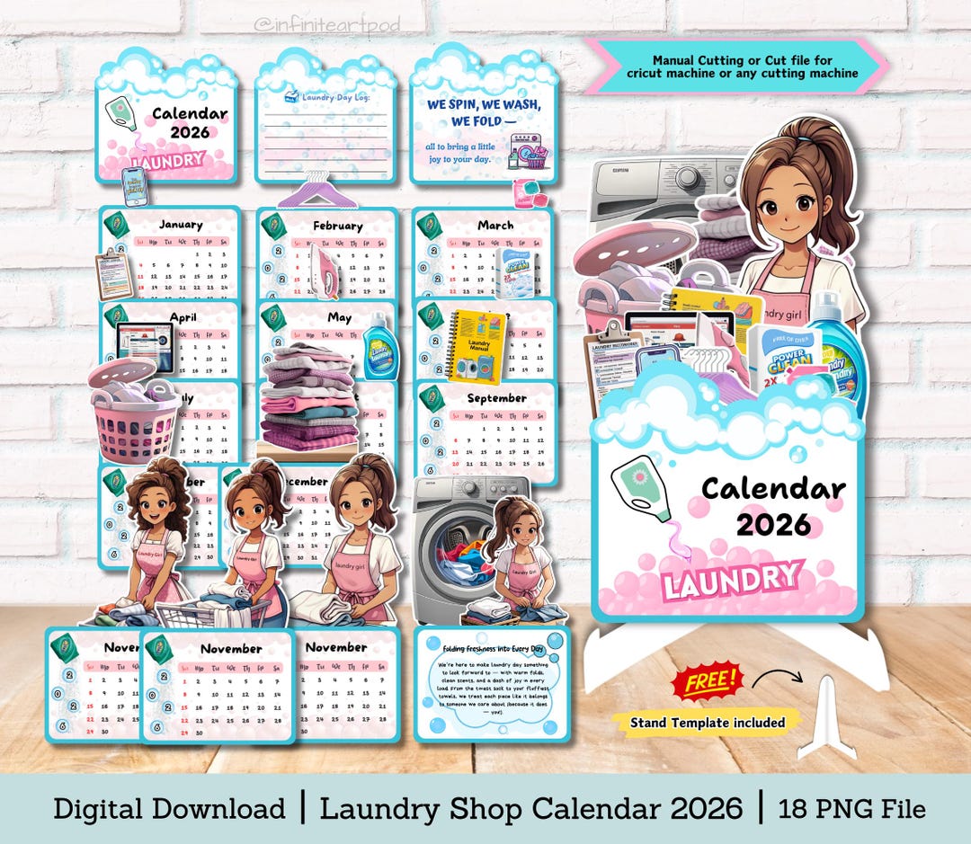 Laundry Shop Calendar, Laundry Room Decor , Printable Calendar, Desk ...