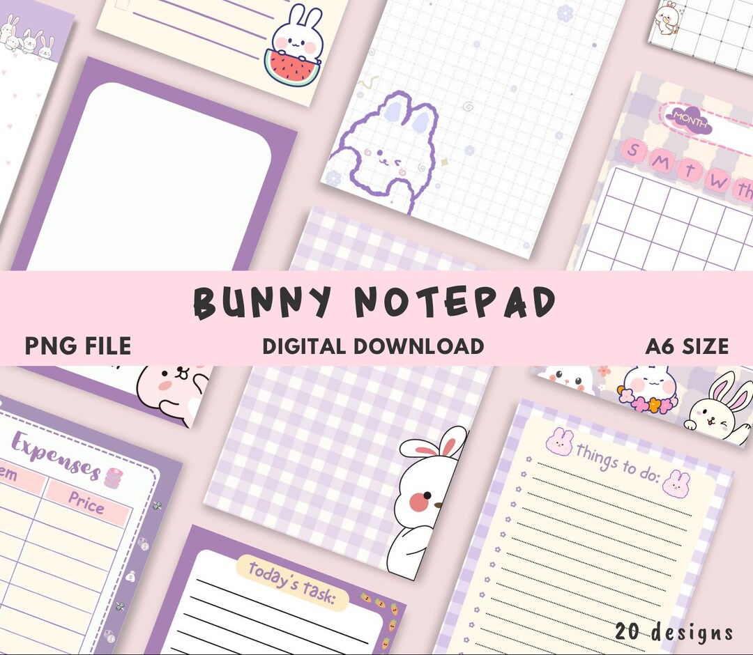 Bunny Notepad, Cute Bunny Memopad, Bunny Notepad Template, A6 Notepad, Memo Sheet, Kawaii ...