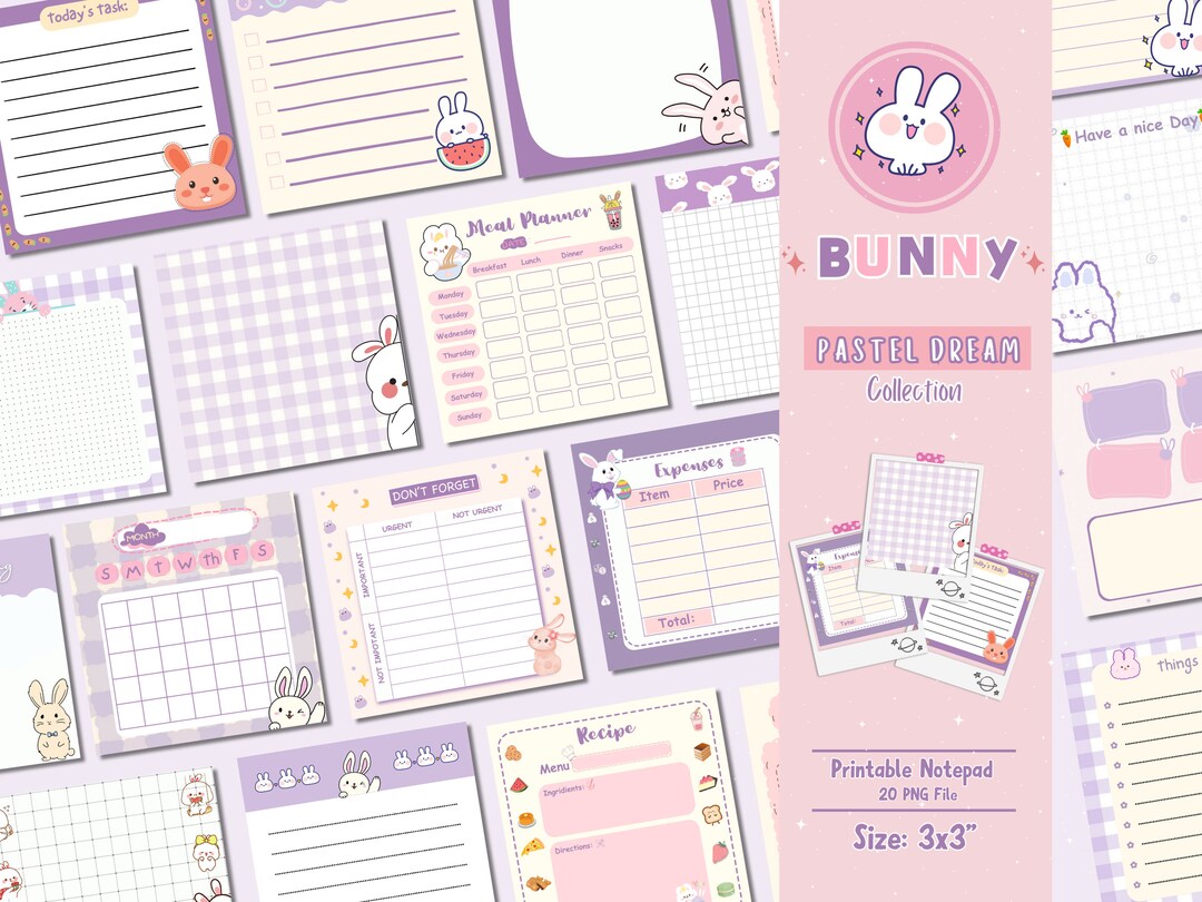 Bunny Notepad Printable, Bunny Memo Pad Printable, Notepad for ...