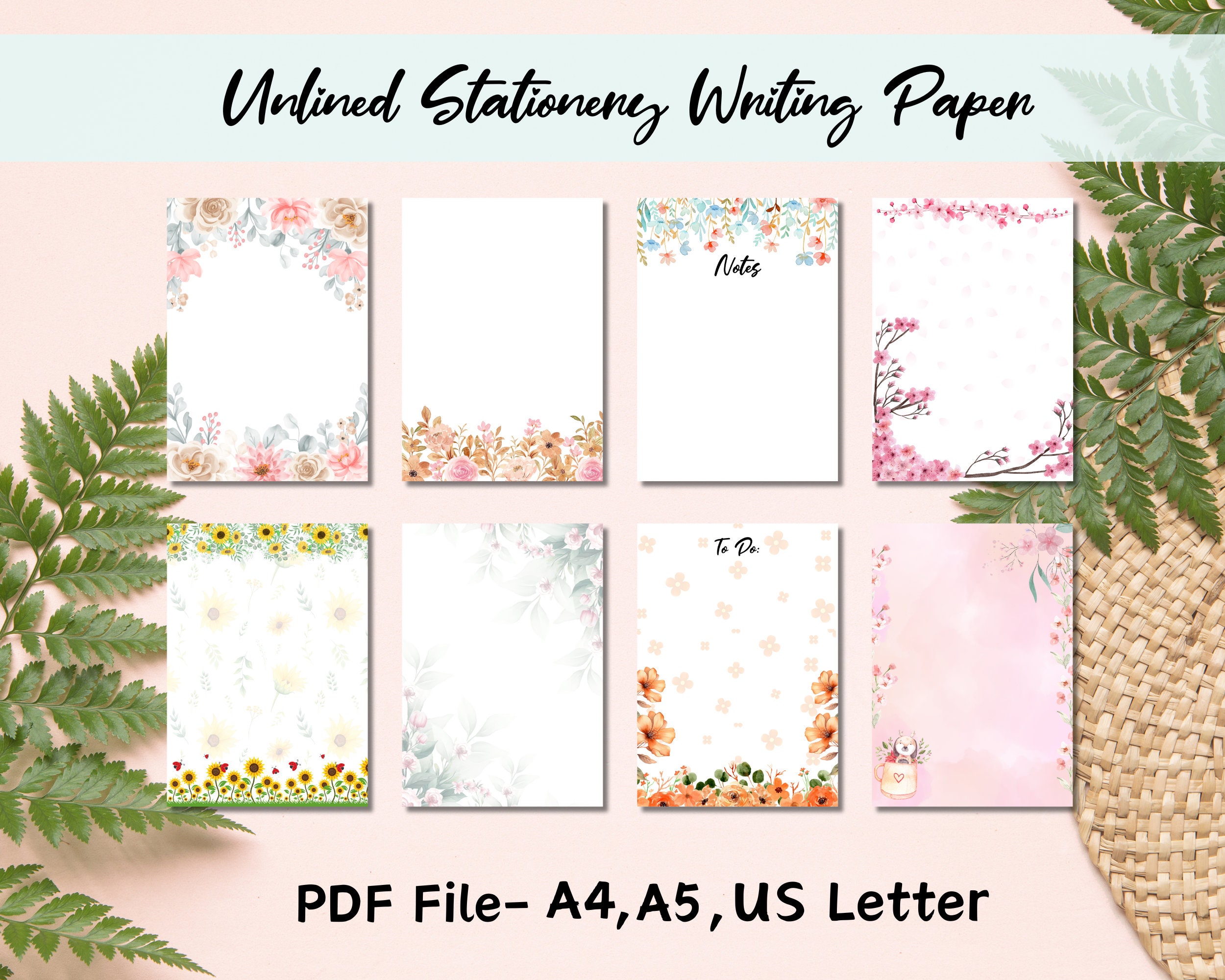 Floral Prints Writing Paper, Flower Stationery Paper, Floral Printable ...