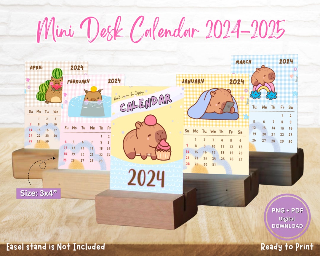 Capybara Calendar 2024, Capybara Calendar, Mini Desk Calendar, Calendar 2024, Calendar Template ...
