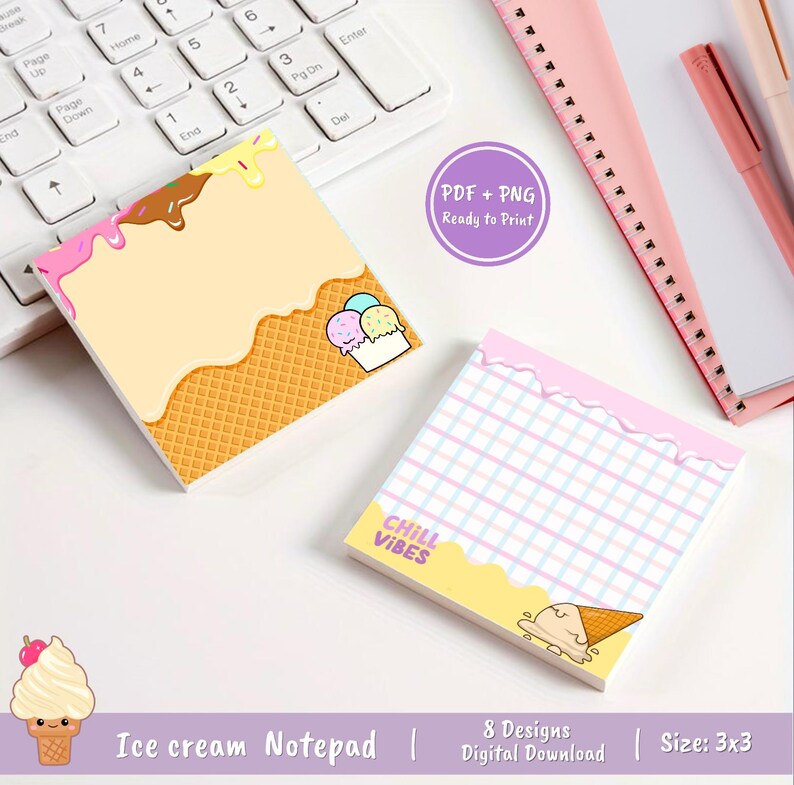 Ice Cream Notepad, Kawaii Notepad, Notepad Template, Memopad, to Do ...