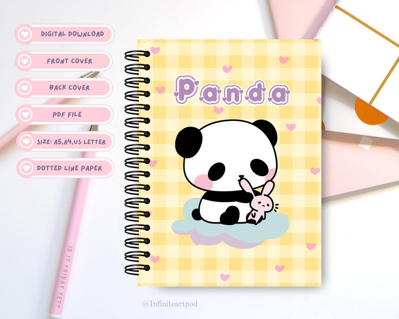 Panda Notebook Cover, Panda Planner Cover, Planner Notebook, Printable ...