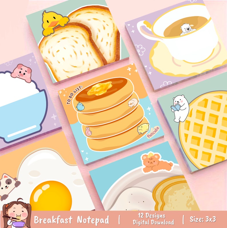 Breakfast Notepad, Kawaii Breakfast Notepad, Cute Breakfast Notepad ...