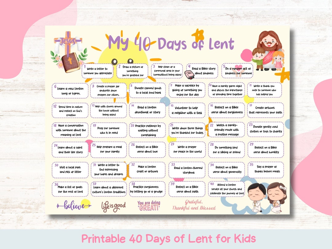 40 Days Lent Calendar Activities for Kids, Lent Activities for Kids, 40 ...
