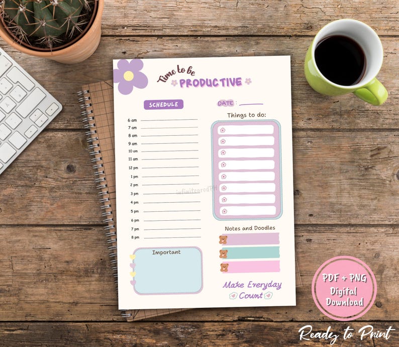 Cute Notepad, Daily Planner, Monthly Planner, Weekly Planner, Printable ...