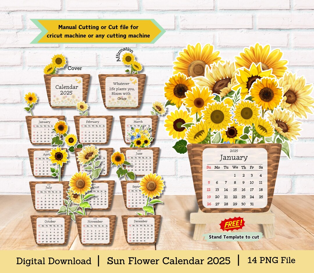 Sunflower Calendar 2025, Desk Calendar, Flower Calendar, Calendar 2025 ...