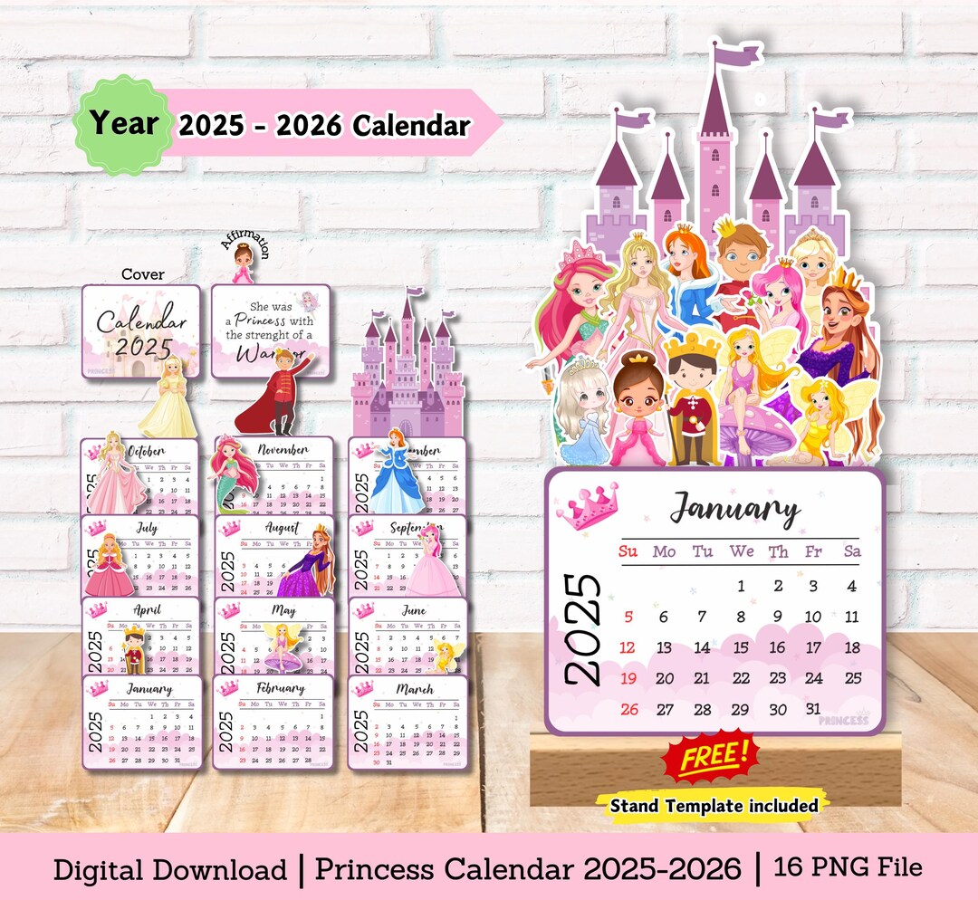 Princess Calendar, Kids Calendar, Desk Calendar, Calendar 2025, Mini ...